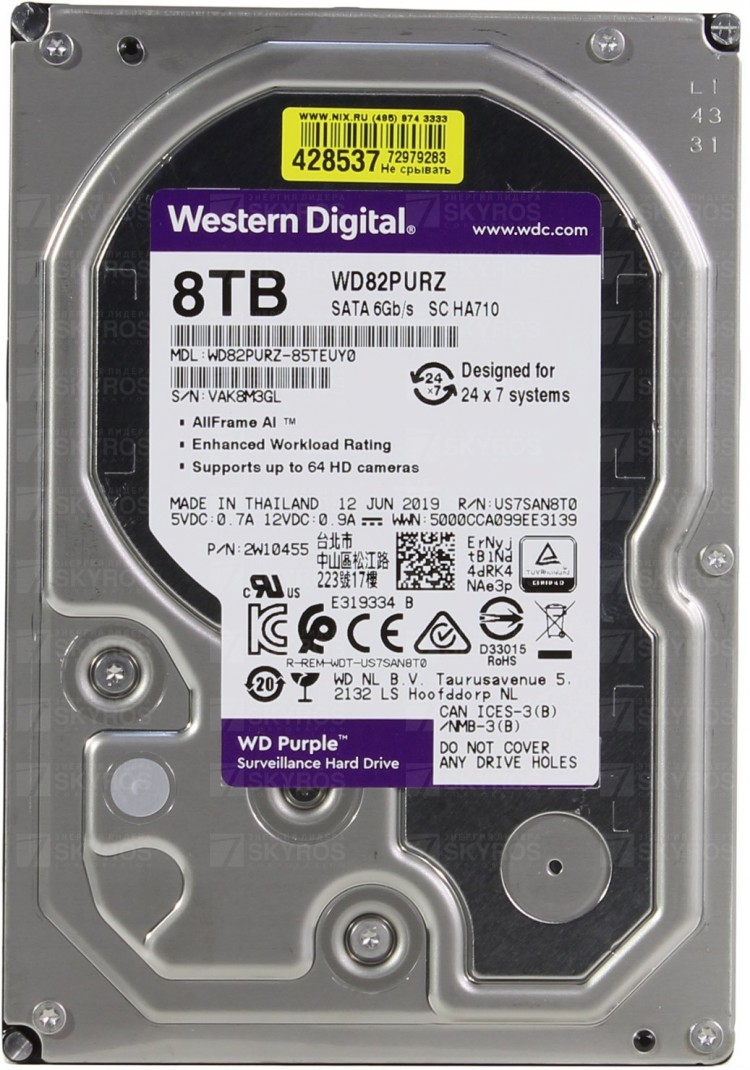 Western Digital WD82PURZ Жесткий диск SATA 8TB 6Гбит/с 256MB