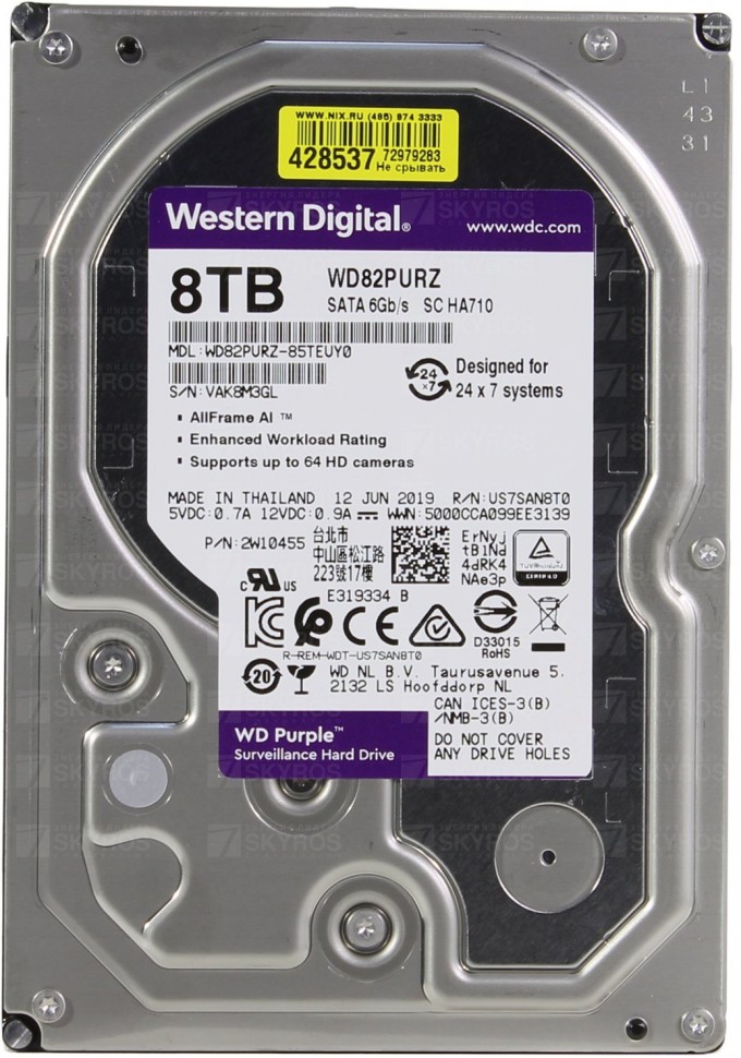 Western Digital WD82PURZ Жесткий диск SATA 8TB 6Гбит/с 256MB